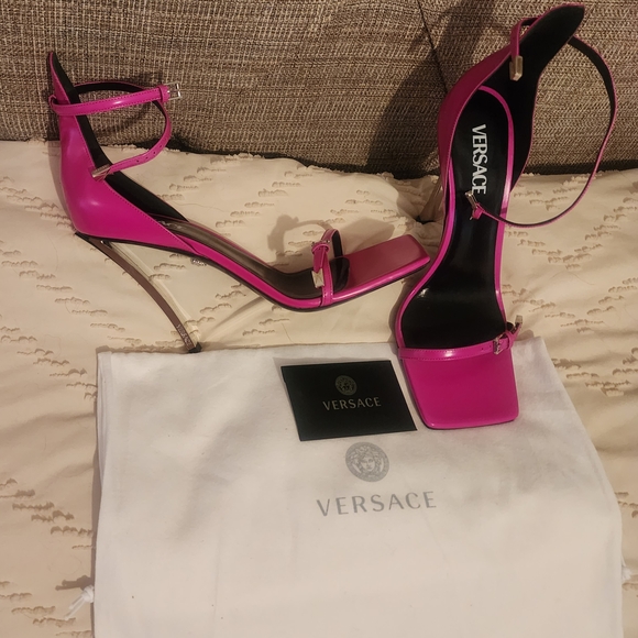 Versace | Shoes | Versace Pink Stiletto Heels With Ankle Strap | Poshmark